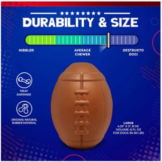 Football ULTRA DURABLE RUBBER CHEW TOY & TREAT DISPENSER Soda Pup ...